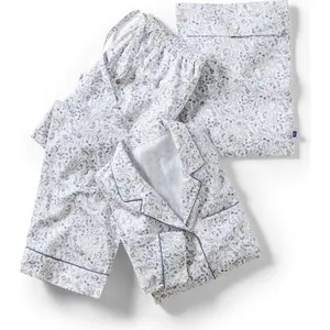 CHRISTY Ditsy Gingham Cotton Percale Floral Pajamas - Blue