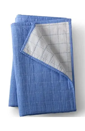 LANDS' END Essential Cotton Windowpane Reversible Bed Blanket - Clear Blue