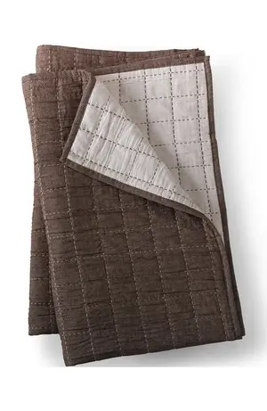 LANDS' END Essential Cotton Windowpane Reversible Bed Blanket - Dark Walnut Brown