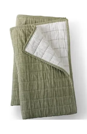 LANDS' END Essential Cotton Windowpane Reversible Bed Blanket - River Stone Green