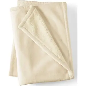 LANDS' END High Pile Fleece Throw Blanket - Ivory Latte