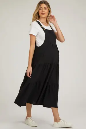 PINKBLUSH Button Sling Tiered Midi Dress