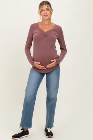 PINKBLUSH Ribbed Long Sleeve Sweetheart Top