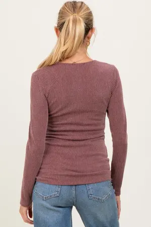 PINKBLUSH Ribbed Long Sleeve Sweetheart Top
