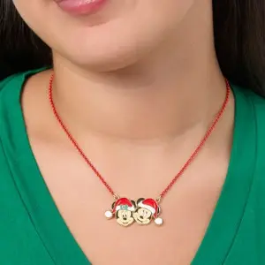 Disney Mickey And Minnie Mouse Santa Necklace And Stud Earrings Set