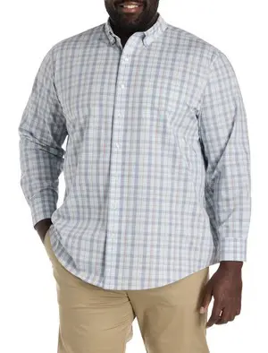 OAK HILL BY DXL Big & Tall Large Plaid Tech Sport Shirt - Blue