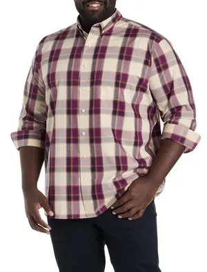 OAK HILL BY DXL Big & Tall Large Plaid Sport Shirt - Tan Multi