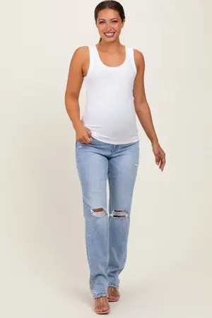 PINKBLUSH Distressed Ripped Knee Maternity Jeans