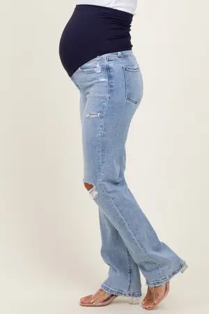 PINKBLUSH Distressed Ripped Knee Maternity Jeans