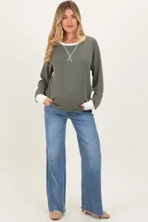 PINKBLUSH Distressed Relaxed Wide Leg Maternity Jeans - Blue