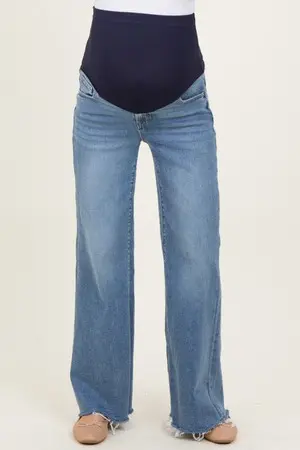 PINKBLUSH Distressed Relaxed Wide Leg Maternity Jeans - Blue