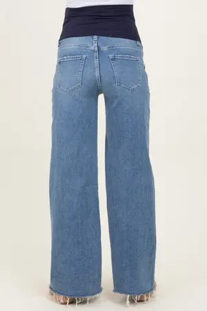 PINKBLUSH Distressed Relaxed Wide Leg Maternity Jeans - Blue
