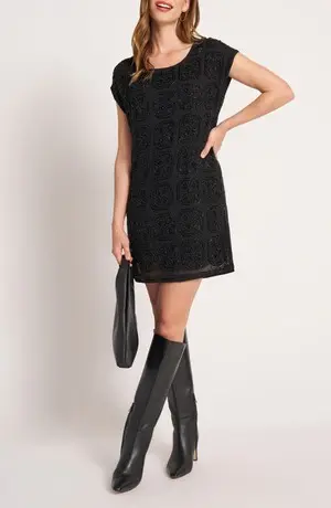 Matty M. Beaded Cap-sleeve Mini Shift Dress - Black