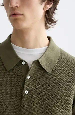 Scotch & Soda Structured Knit Cotton Polo - Olive Night