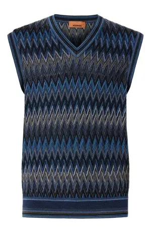 Missoni V-neck Zigzag Pattern Vest - Blue & Grey