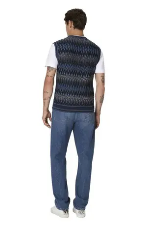Missoni V-neck Zigzag Pattern Vest - Blue & Grey