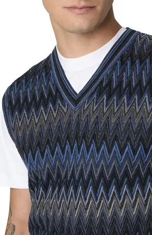 Missoni V-neck Zigzag Pattern Vest - Blue & Grey