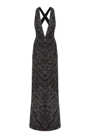 Missoni Long Dress With V-neck And Check Pattern - Multicoloured