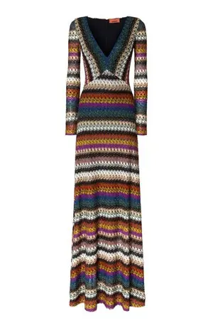 Missoni Flared Long Dress With V-neck And Long Sleeves