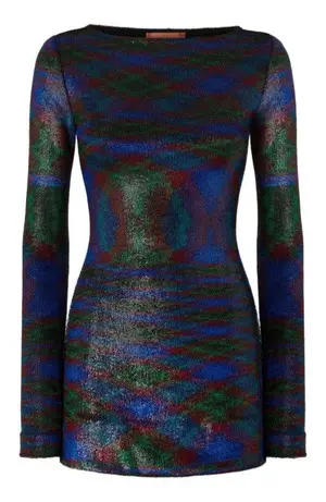 Missoni Long-sleeve Flame Pattern Mini Dress - Green & Purple