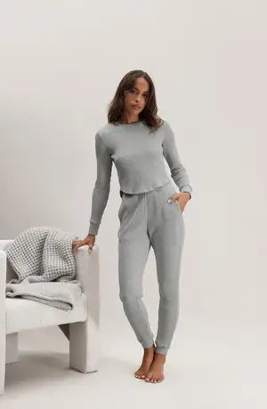 Lunya Waffle Soft Crewneck Top - Moonlit Grey Heather
