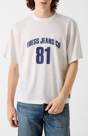 Guess Boxy Crop Graphic Mesh Jersey