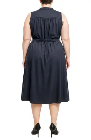 STANDARDS & PRACTICES Belted Sleeveless Cotton Shirtdress - Navy