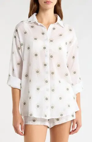 Elan Evil Eye Print Button-up Shirt