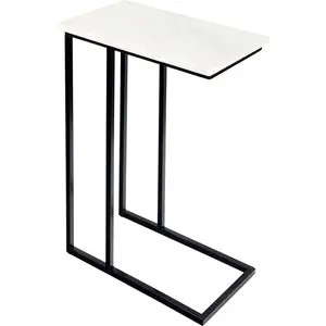 JONATHAN Y Caius 24.25" Designer Industrial Metal C-shaped End Table And Side Couch Table With White Marble Top - White/black