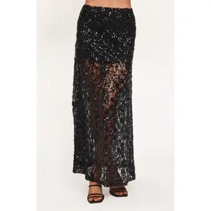 PETAL & PUP Sequin Lace Maxi Skirt Black