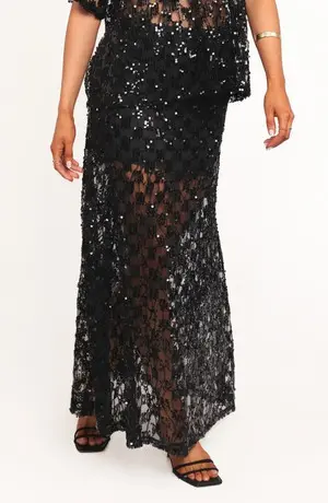 PETAL & PUP Sequin Lace Maxi Skirt - Black