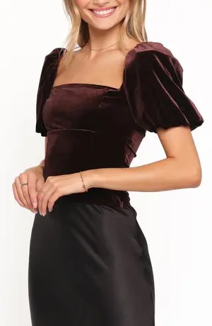PETAL & PUP Elyria Velvet Puff Sleeve Top