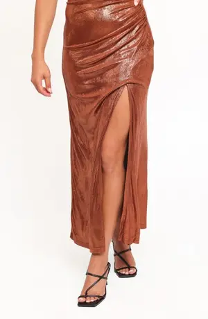 PETAL & PUP Emerie Ruched Metallic Maxi Dress