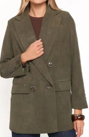 PETAL & PUP Madi Double Breasted Corduroy Blazer - Olive