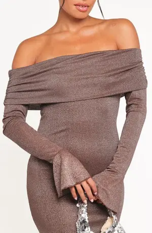 PETAL & PUP Metallic Off The Shoulder Maxi Dress