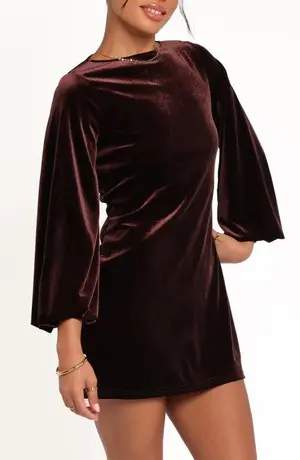 PETAL & PUP Twylar Long Sleeve Velvet Mini Dress