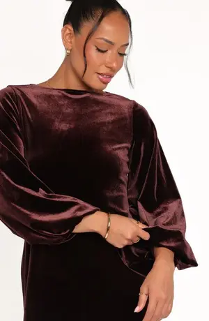 PETAL & PUP Twylar Long Sleeve Velvet Mini Dress