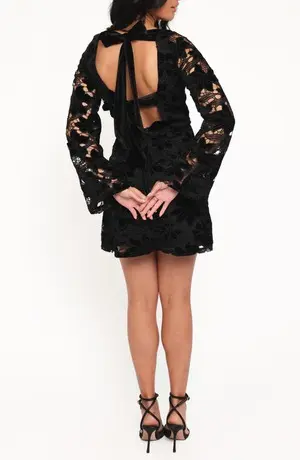 PETAL & PUP Lace & Velvet Long Sleeve Mini Dress