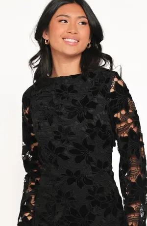 PETAL & PUP Lace & Velvet Long Sleeve Mini Dress