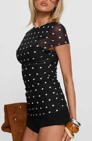 Princess Polly Attraction Polka Dot Mesh Top