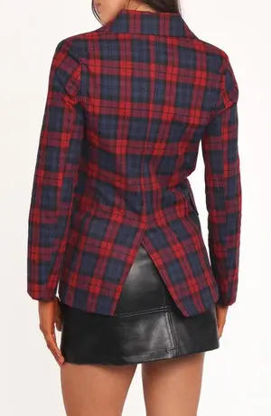 PETAL & PUP Juliette Plaid Double Breasted Blazer - Red Plaid