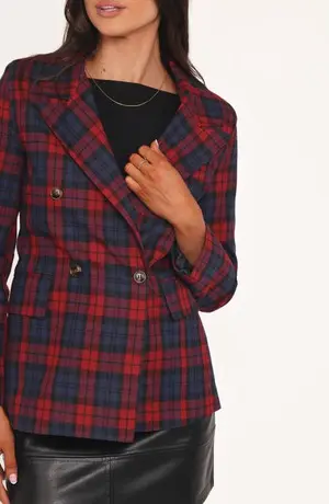 PETAL & PUP Juliette Plaid Double Breasted Blazer - Red Plaid