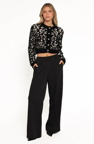 PETAL & PUP Tyra Leopard Spot Fuzzy Eyelash Crop Cardigan