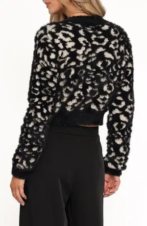 PETAL & PUP Tyra Leopard Spot Fuzzy Eyelash Crop Cardigan