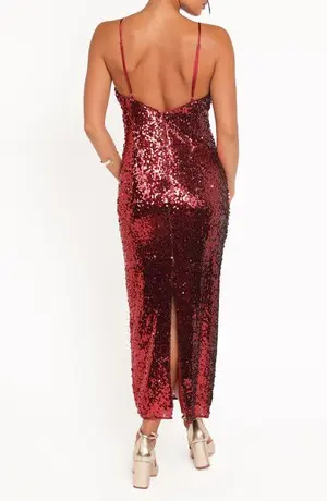 PETAL & PUP Karley Sequin Maxi Dress - Burgundy