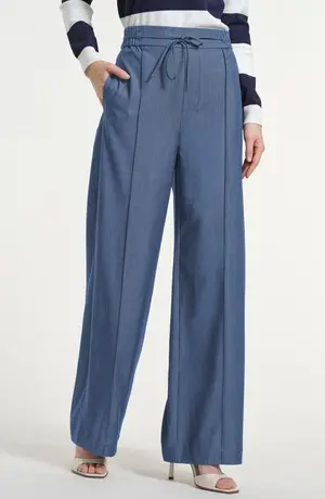 ISAAC MIZRAHI NEW YORK Cotton Chambray Pull-on Pants