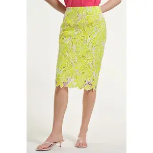 ISAAC MIZRAHI NEW YORK Floral Embroidered Eyelet Skirt - Lime