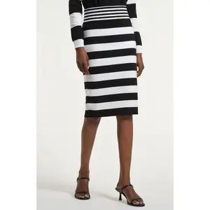 ISAAC MIZRAHI NEW YORK Striped Knit Skirt - Black/white
