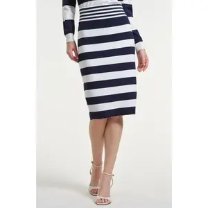 ISAAC MIZRAHI NEW YORK Striped Knit Skirt - Navy/white