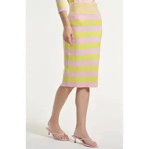 ISAAC MIZRAHI NEW YORK Striped Knit Skirt - Pink Multi